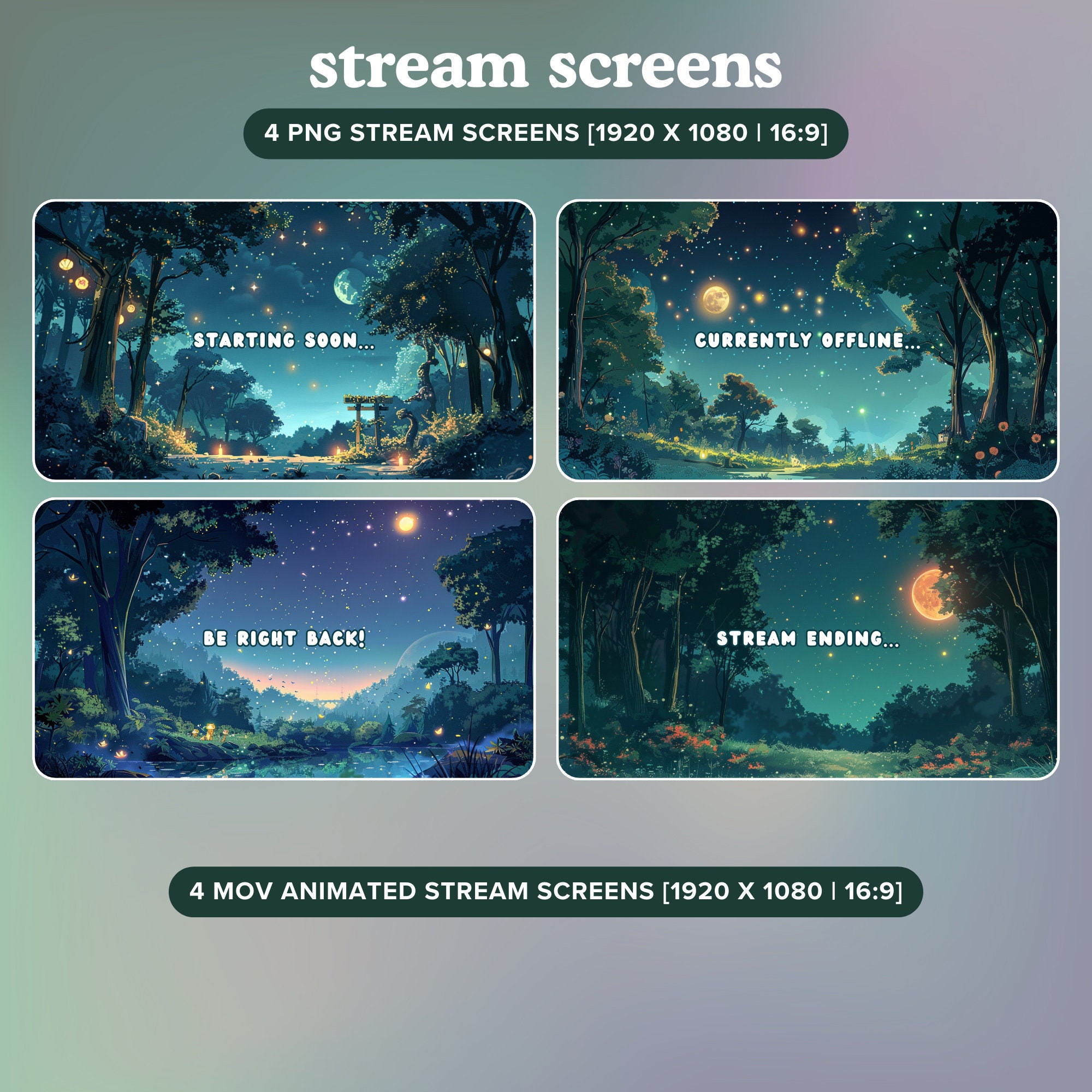 Green Blue Forest Night Sky Twitch Vtuber Overlay Set Animated & Static ...