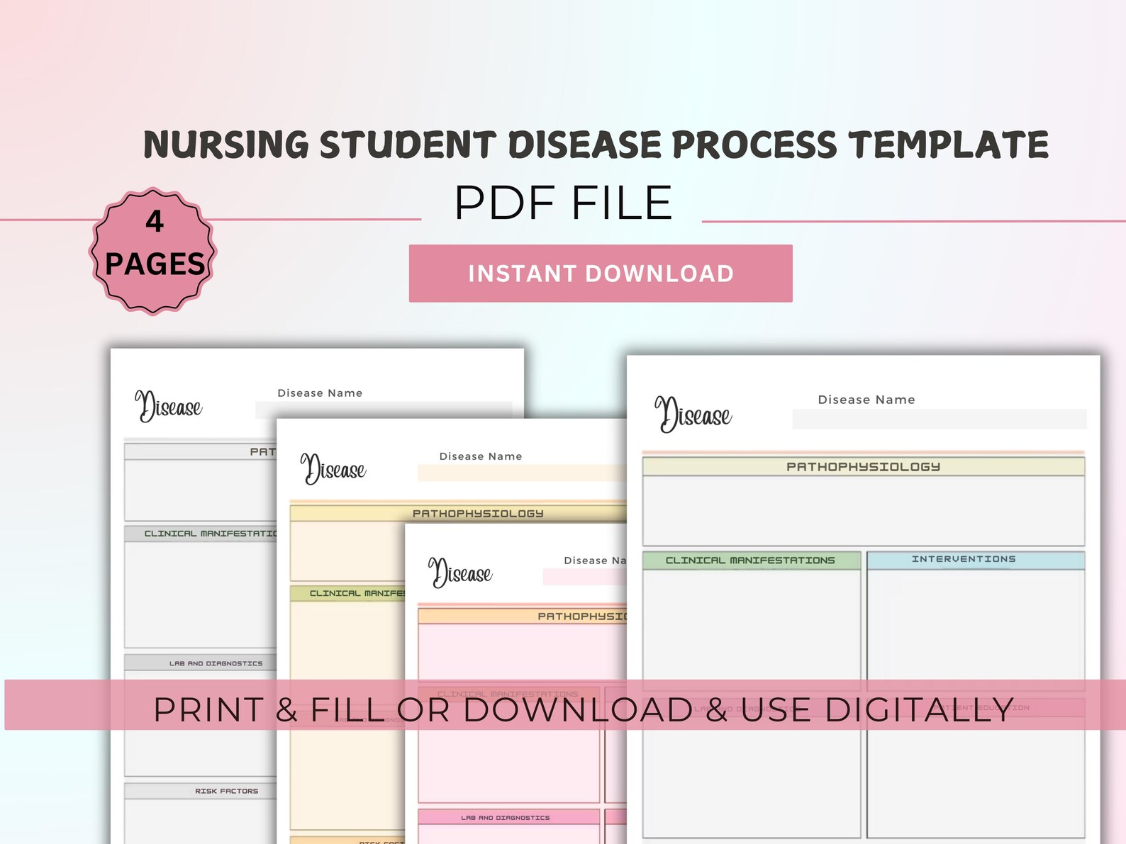 Printable Nursing Student Disease Process Template, Student Nurse ...