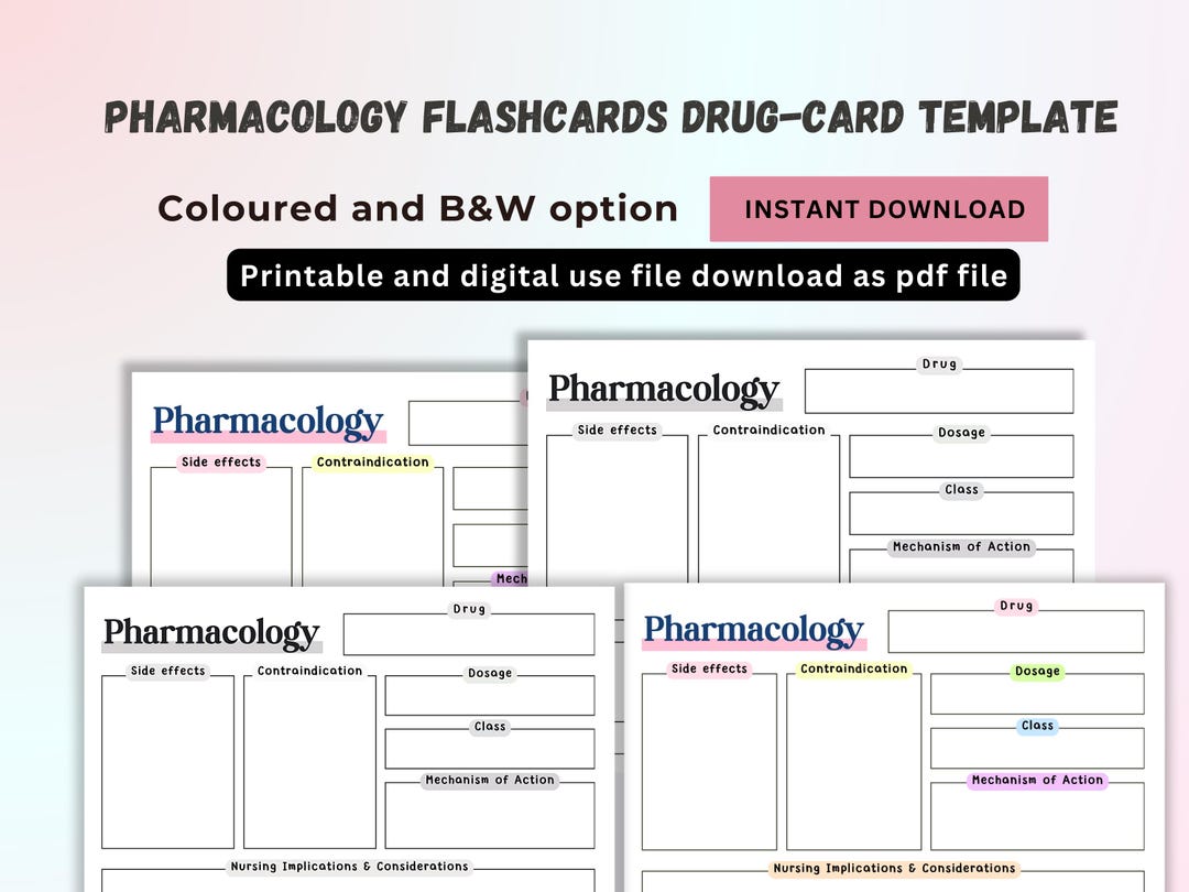 Pharmacology Flashcards Drug-card Template - Etsy