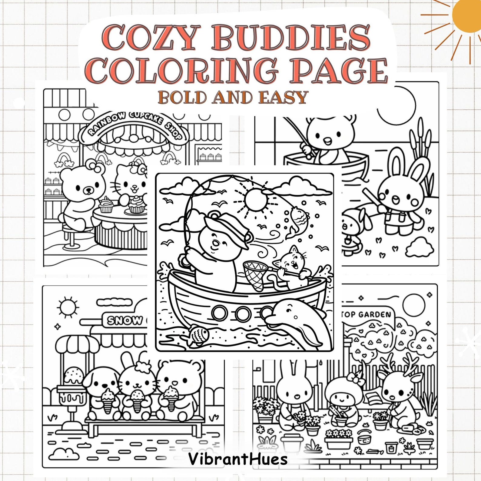 Cozy Buddies Coloring Pages - Cute Animal Printable - Relaxing Kawaii ...