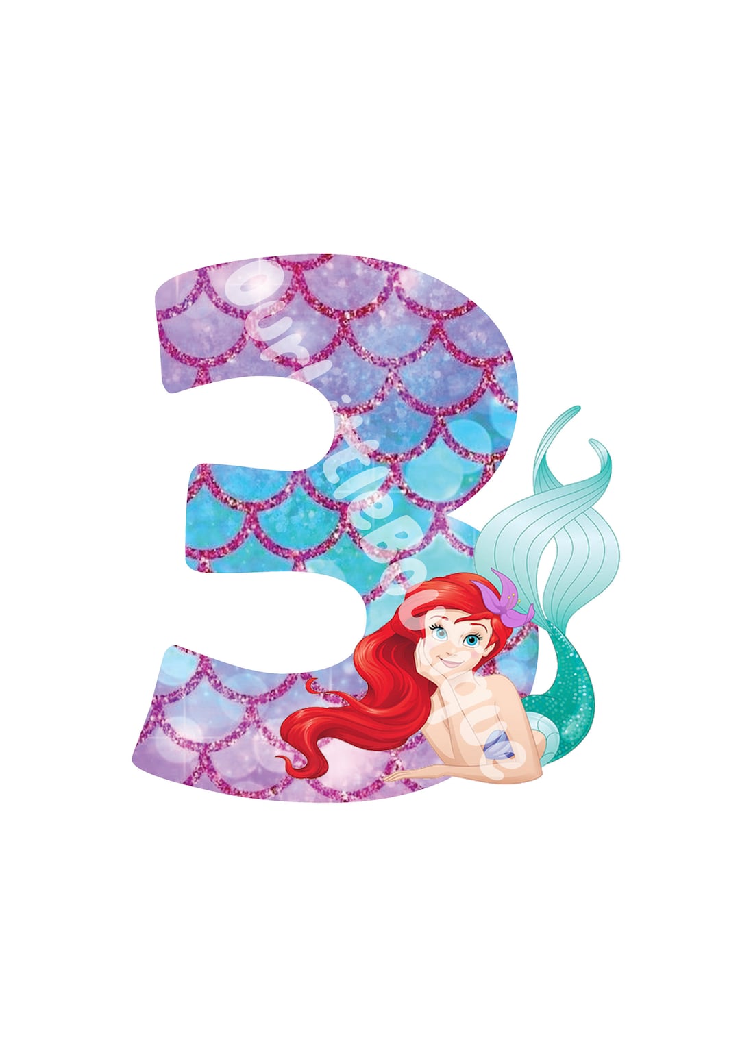 Printable Little Mermaid 3rd Birthday | Cake Topper | Digital Download ...