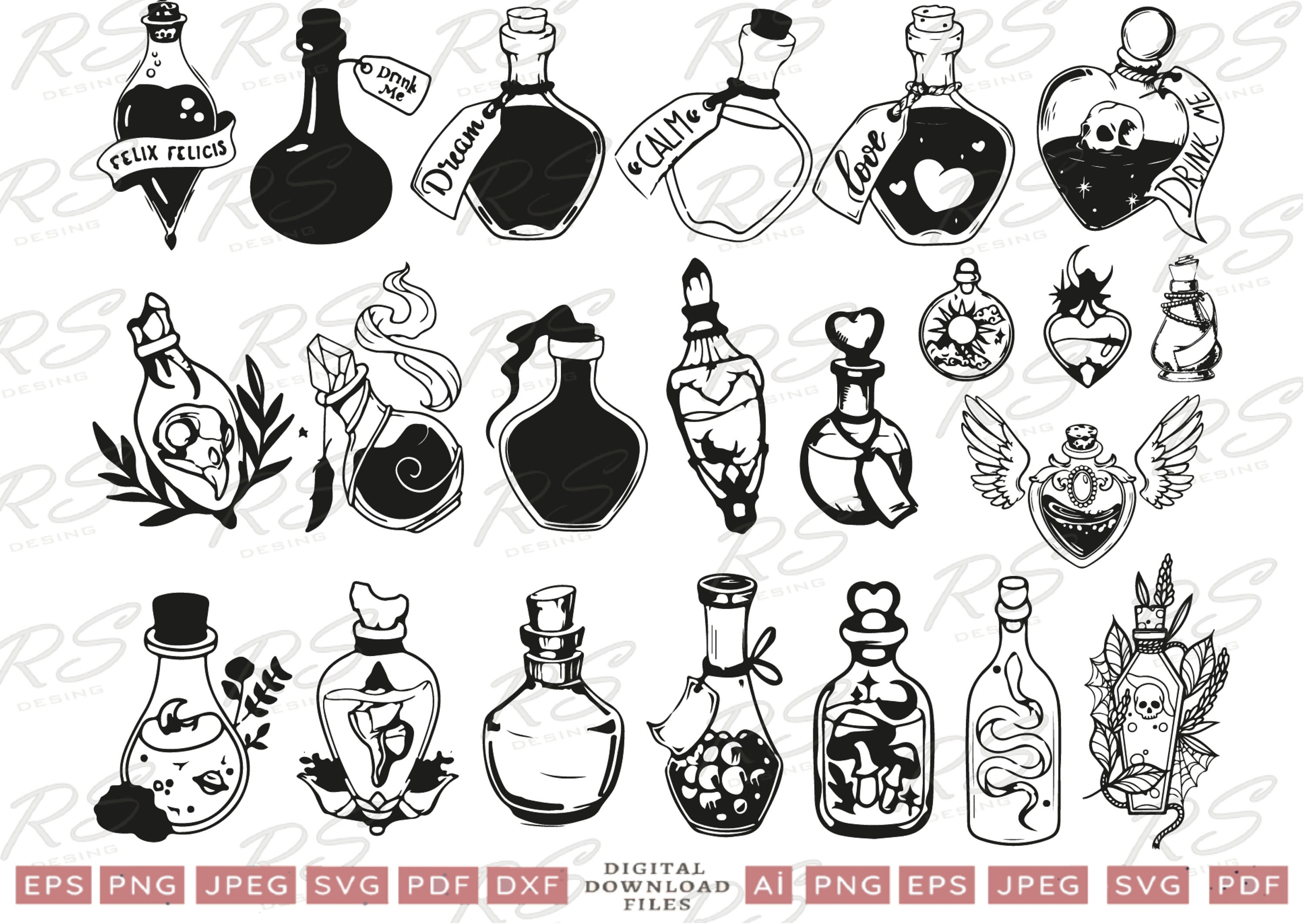 Potion Bottle Svg Files, Magic Potion Bottle Cut Files, Witchcraft Png ...