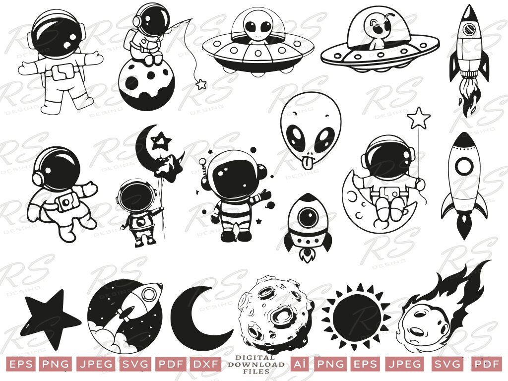 Space Themed Svg Files, Space Bodies Clipart, Cute Astronaut Svg, Outer ...