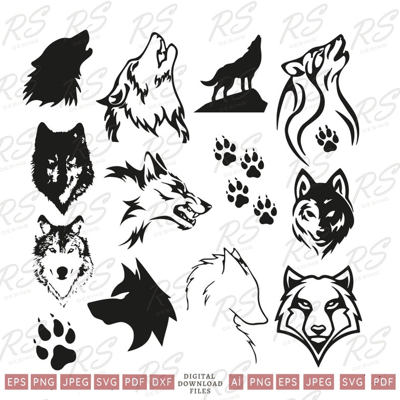 Howling Wolf SVG Silhouette Cut Out Design, Wolf Footprint Cricuit ...