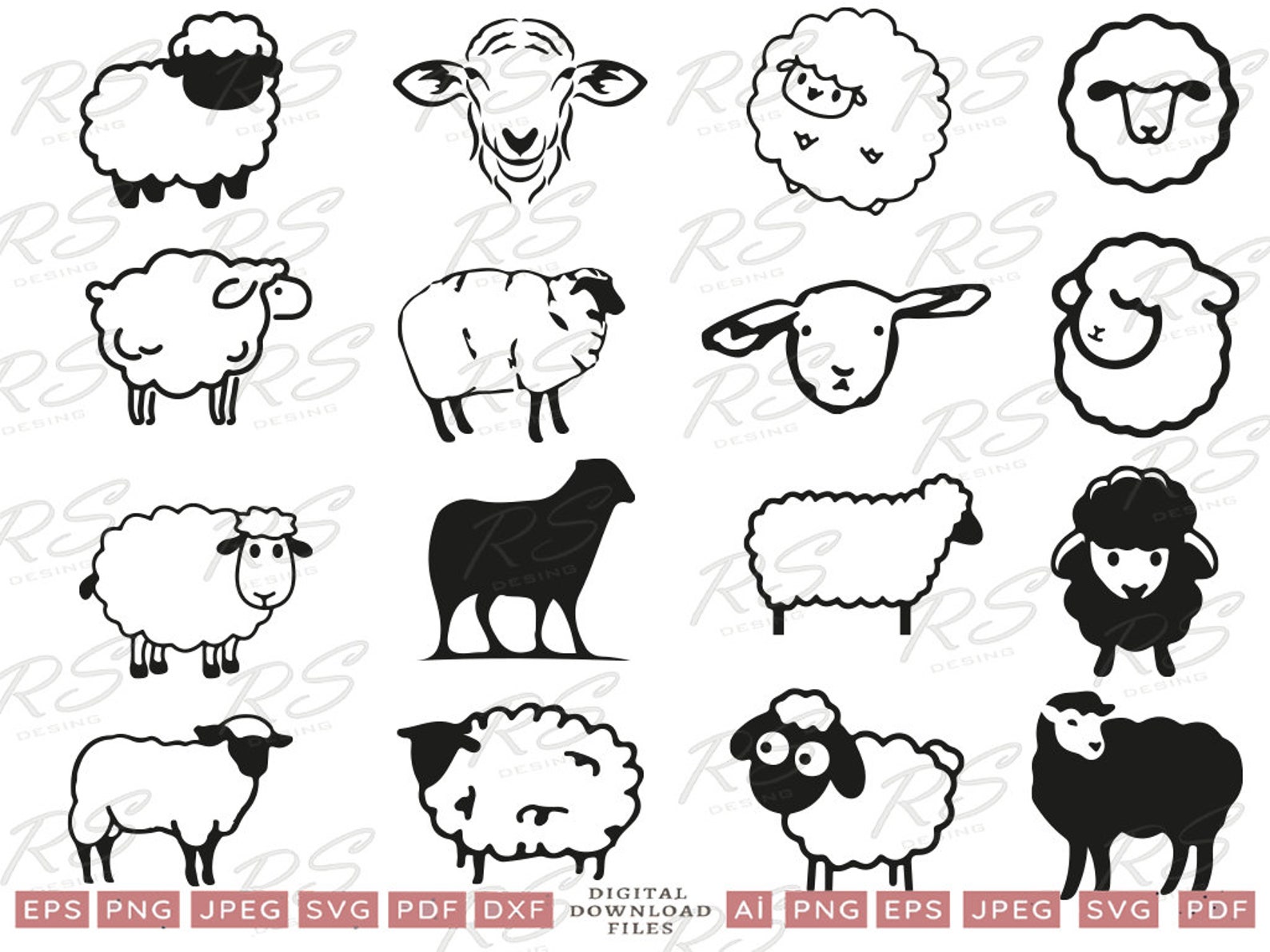 Sheep Svg Files, Sheep Head Clipart, Fat Sheep Silhouette Vector Files ...