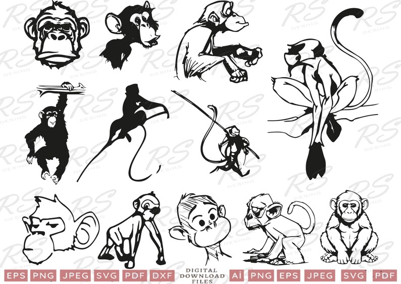 Monkey Clipart Svg Bundle, Cute Monkey Vector Files, Monkey Cut Files ...