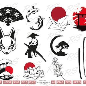 Japanese Culture Figures Svg Bundle, Samurai Cut Files, Bonsai Tree Png ...