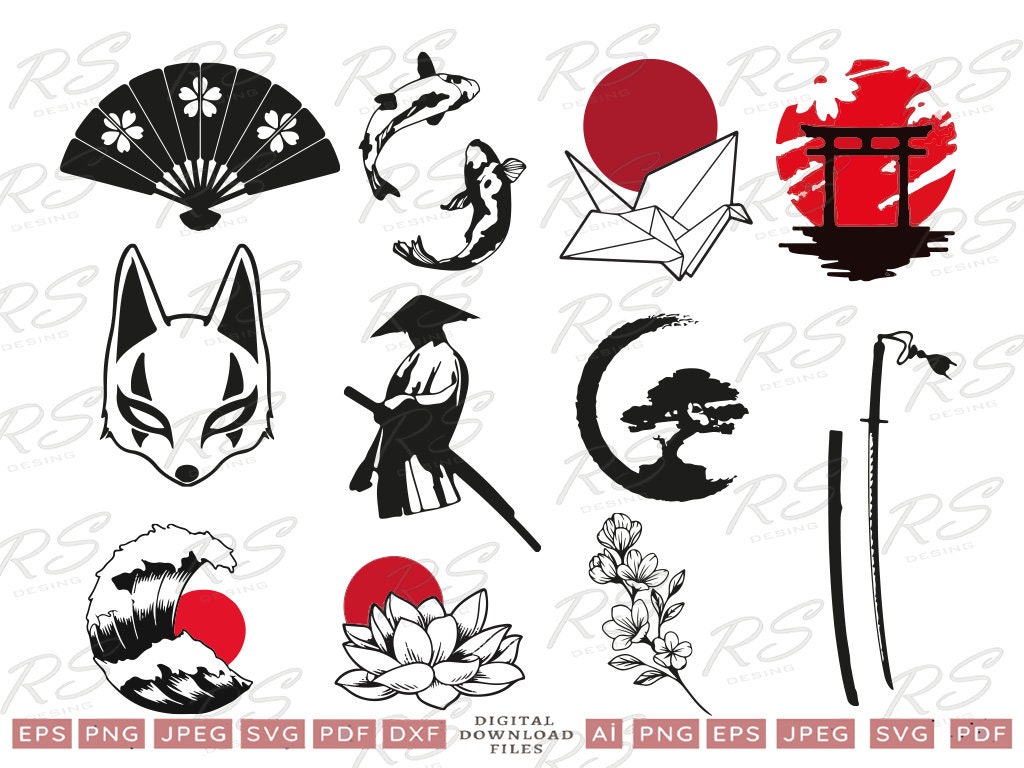 Japanese Culture Figures Svg Bundle, Samurai Cut Files, Bonsai Tree Png ...