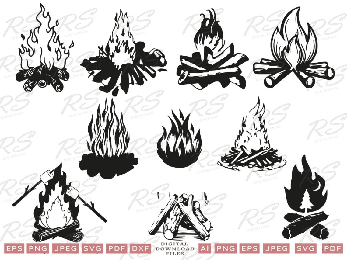 Camp Fire Svg Files, Fire Clipart, Wood Fire Png, Fire Silhouette, Fire ...