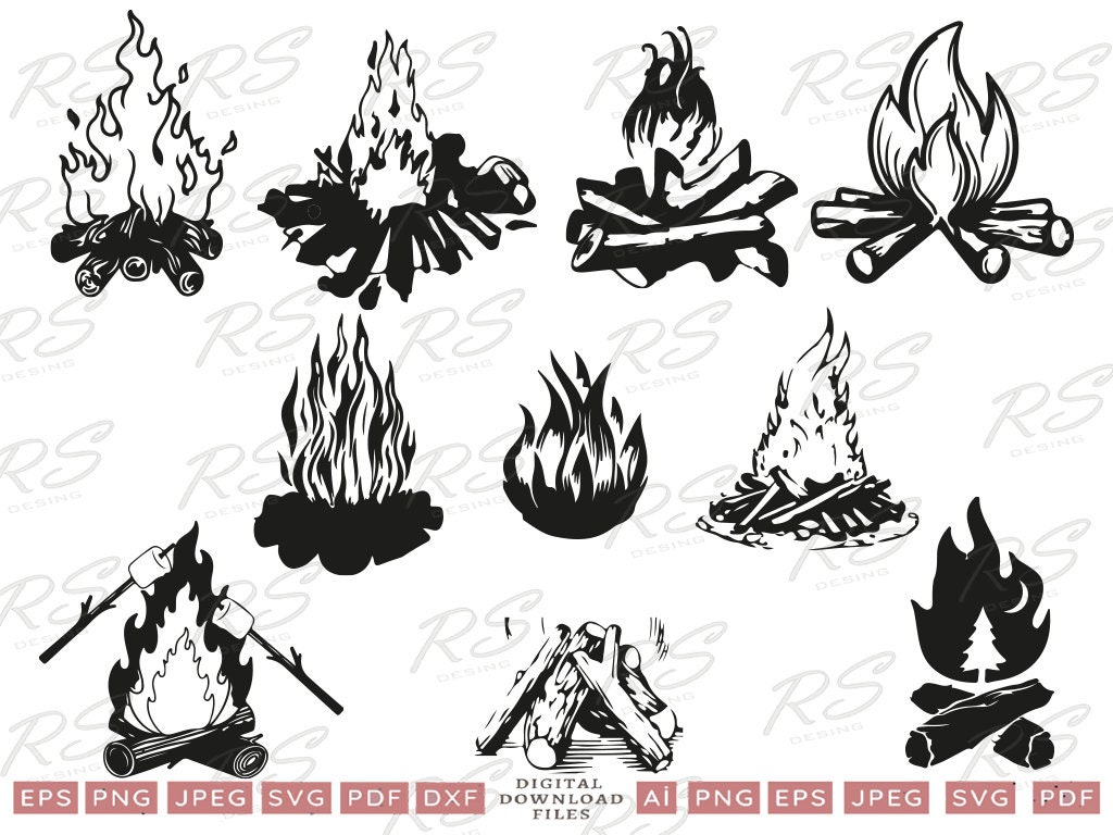 Camp Fire Svg Files, Fire Clipart, Wood Fire Png, Fire Silhouette, Fire ...