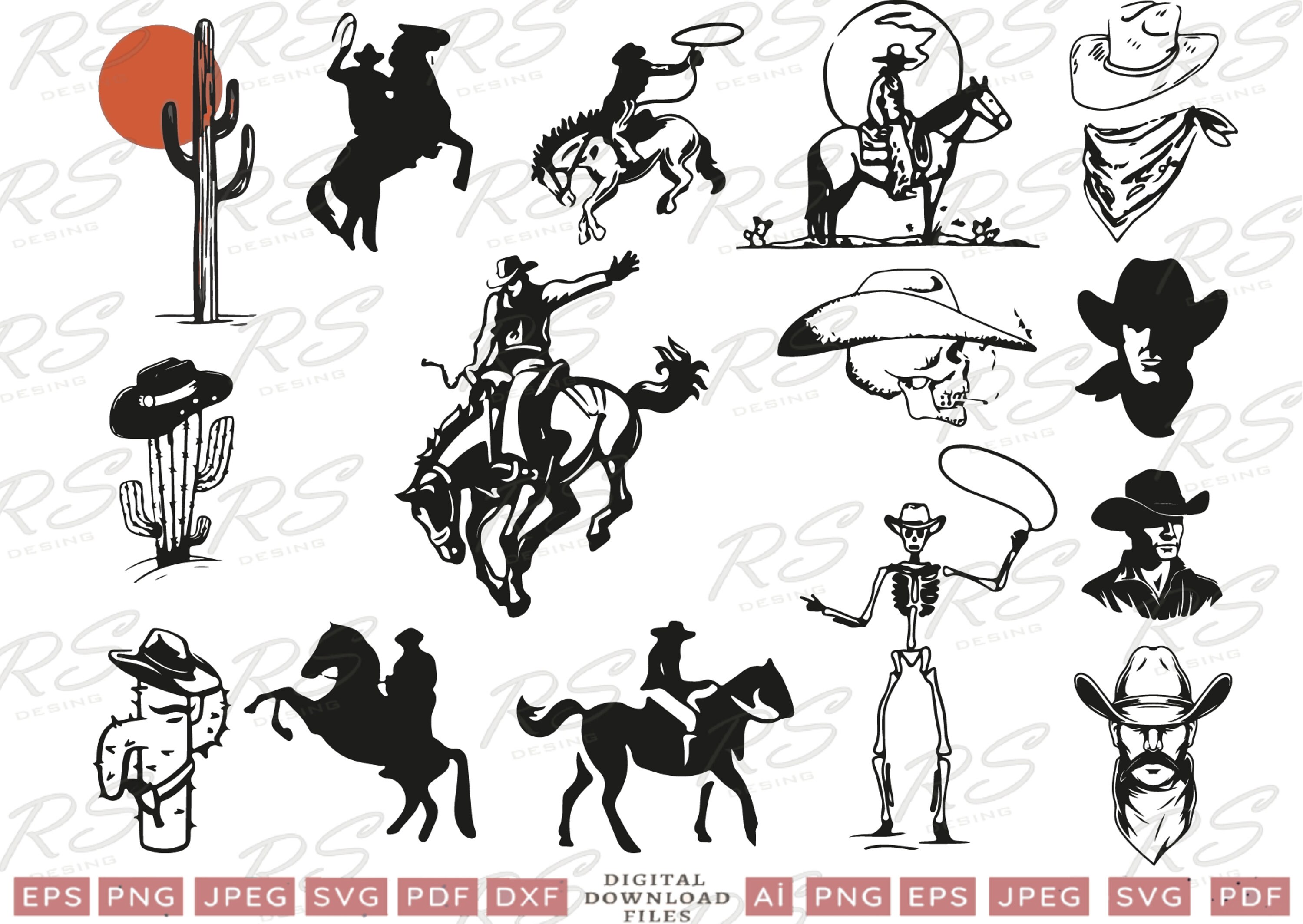 Cowboy Svg Files,vintage Cowboy Accessories SVG, Western Vector Files ...