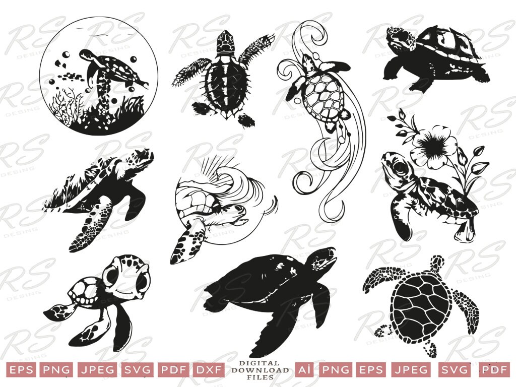 Crazy Sea Turtle Svg Dxf, Turtle Clipart, Turtle Silhouette, Turtle Svg ...