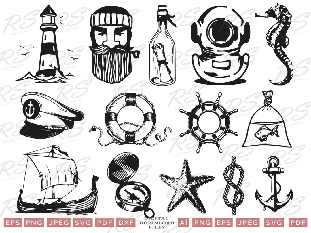 Nautical Svg Bundle, Nautical Cut Files for Cricut, Captain Hat Svg ...