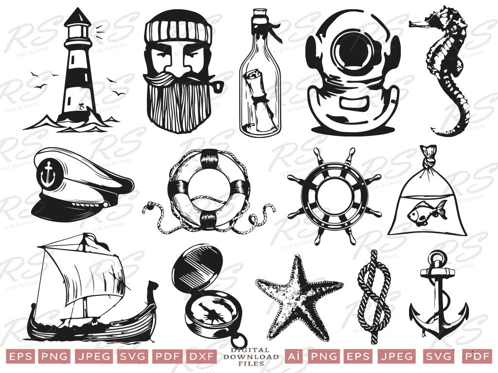 Nautical Svg Bundle, Nautical Cut Files for Cricut, Captain Hat Svg ...