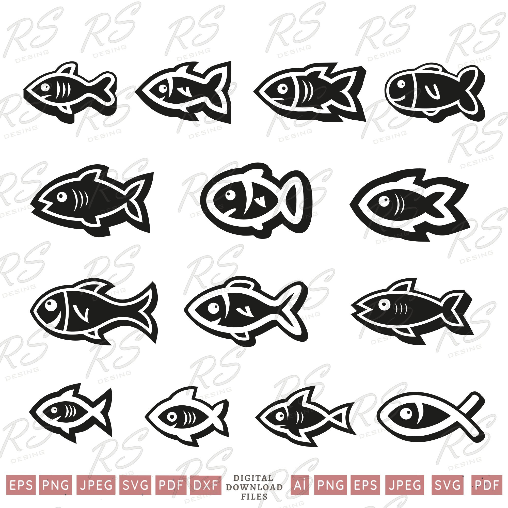 Fish Silhouette Svg Png Eps Bundle, Tropical Fish Cricuit Files, Fish ...