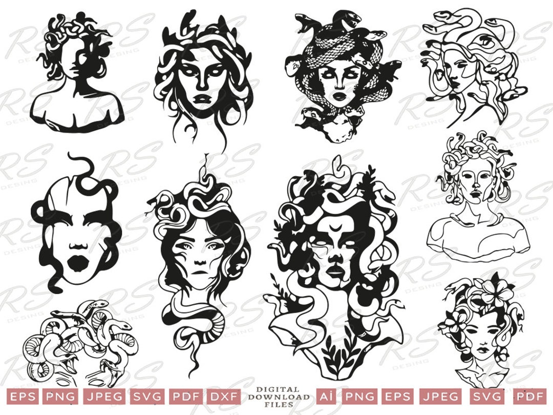 Medusa Gorgon Vector Files, Medusa Svg Bundle, Medusa Clip Art, Medusa ...