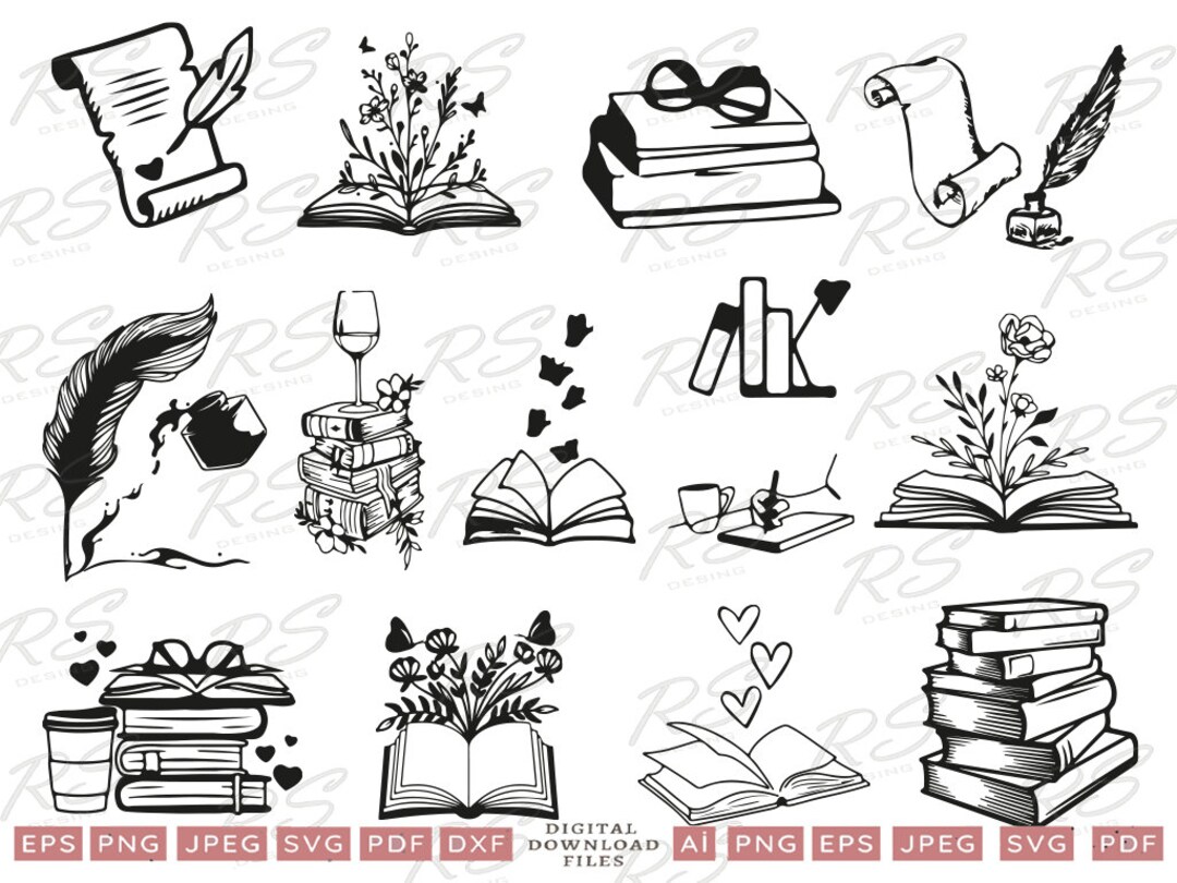 Floral Book Svg, Book Love Svg, Flowers With Book Clipart, Books ...