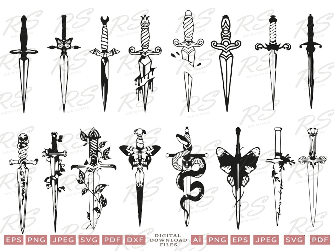 Snake Dagger Floral SVG Bundle, Cool Dagger With Butterfly Clip Art ...