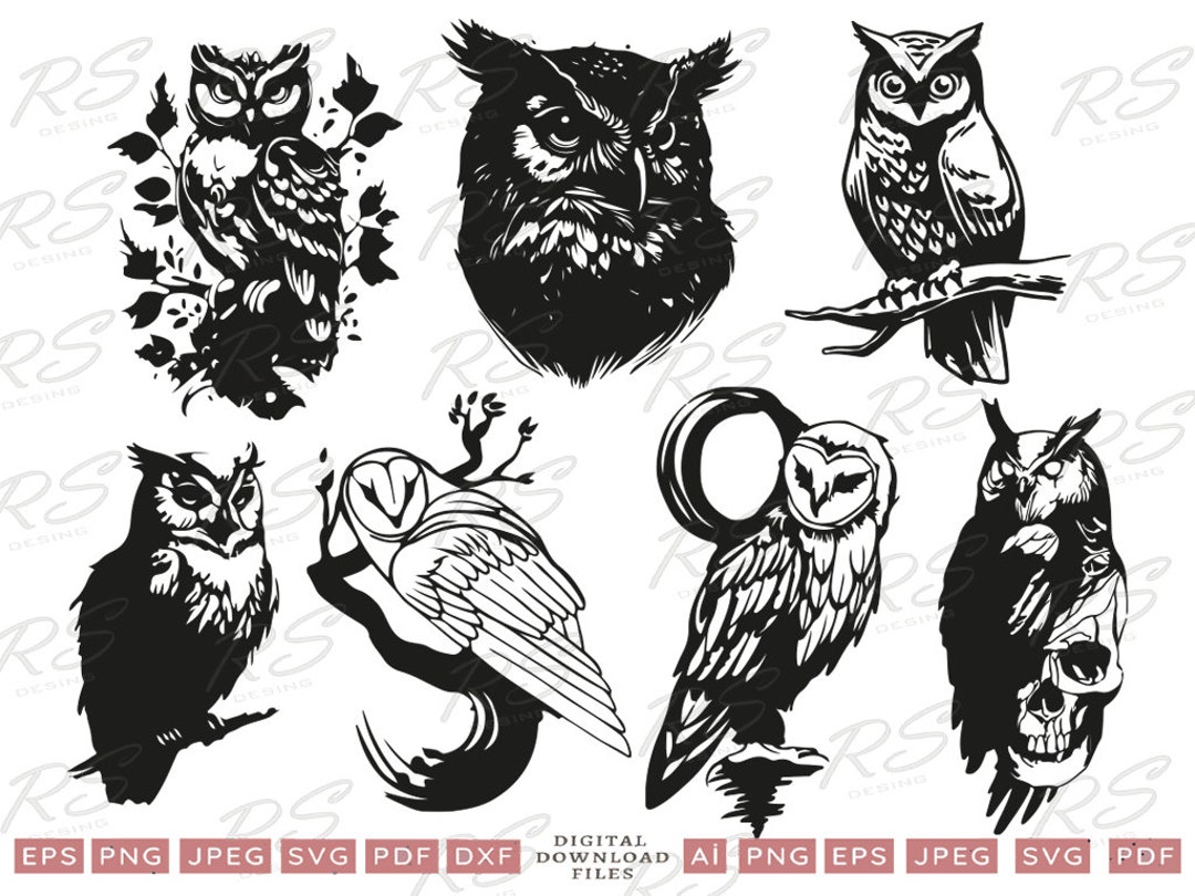 Owl Silhouette Svg Bundle, Owl SVG Bundle Files, Black Owl Silhouette ...