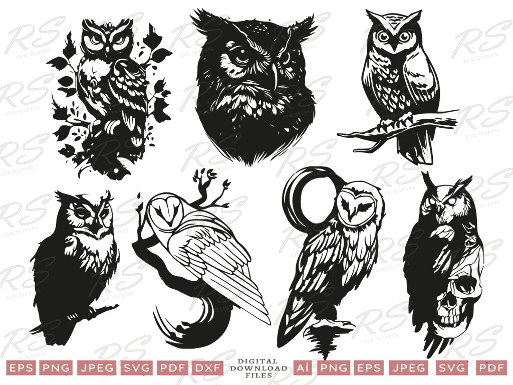 Owl Silhouette Svg Bundle, Owl SVG Bundle Files, Black Owl Silhouette ...