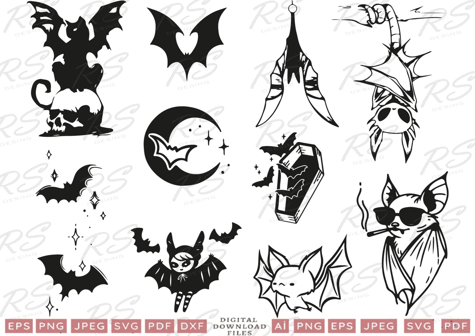 Bat SVG Bundle Files, Halloween Bat SVG, Night Bat SVG, Black Bat ...