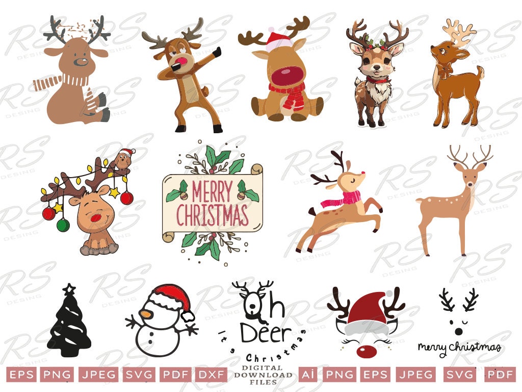 Merry Christmas Deer Svg Bundle, Christmas Deer Svg Png, Colorful New ...