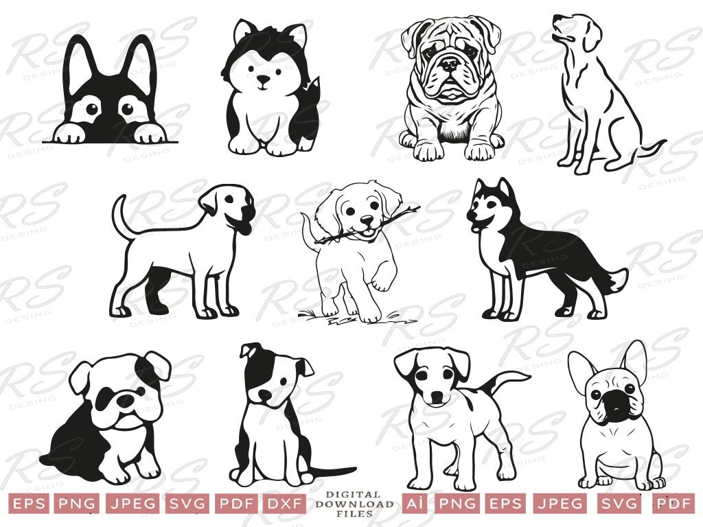 Cute Dogs Svg Bundle, Dog Clipart, Dog Body Digital Files, Dog ...