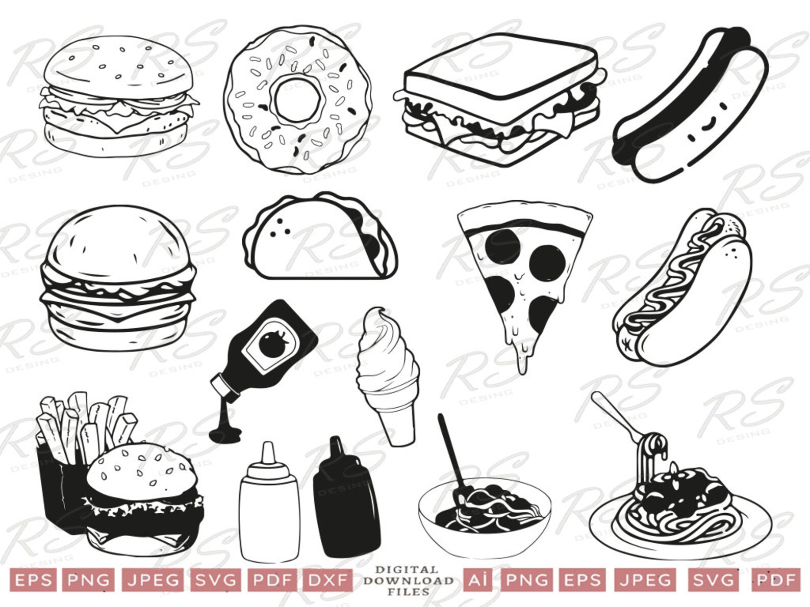Junk Food Svg Bundle, Fast Food Clipart, Pizza for Cricut, Hamburger ...