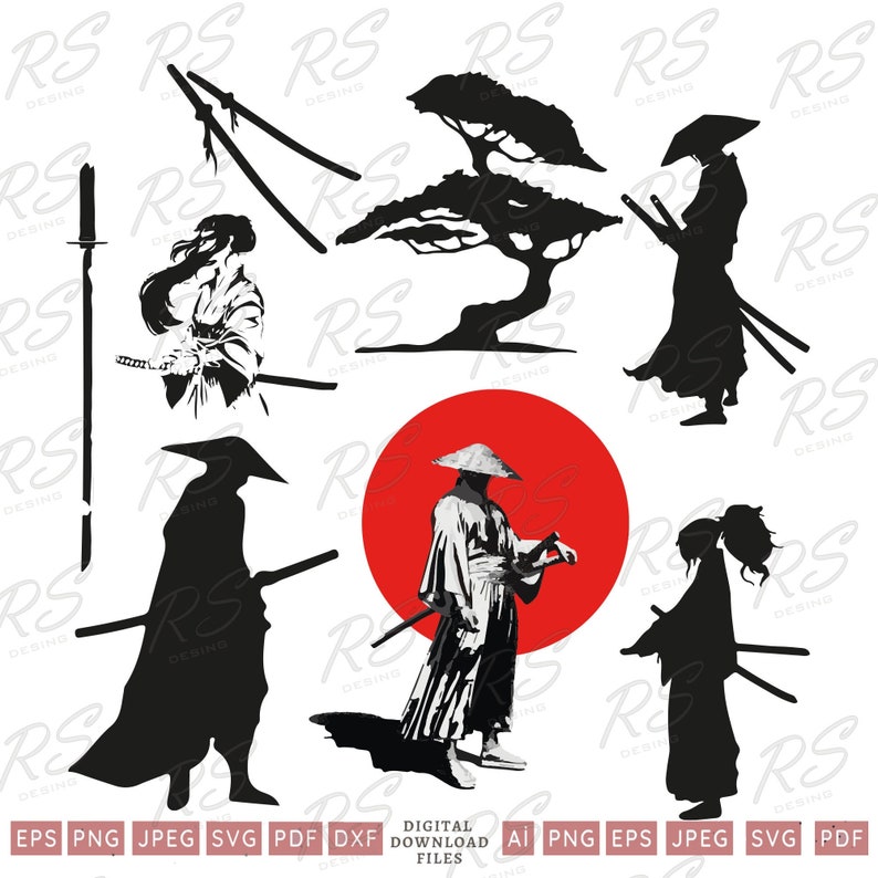 Japan Themed Samurai Svg Bundle, Samurai Sword Vector, Samurai Cutting ...