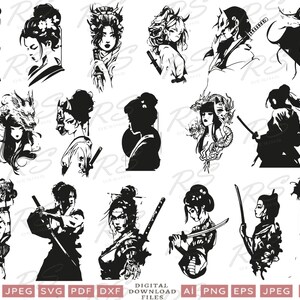 Samurai Girl Svg Files, Samurai Kitsune Png, Girl Samurai Vector ...