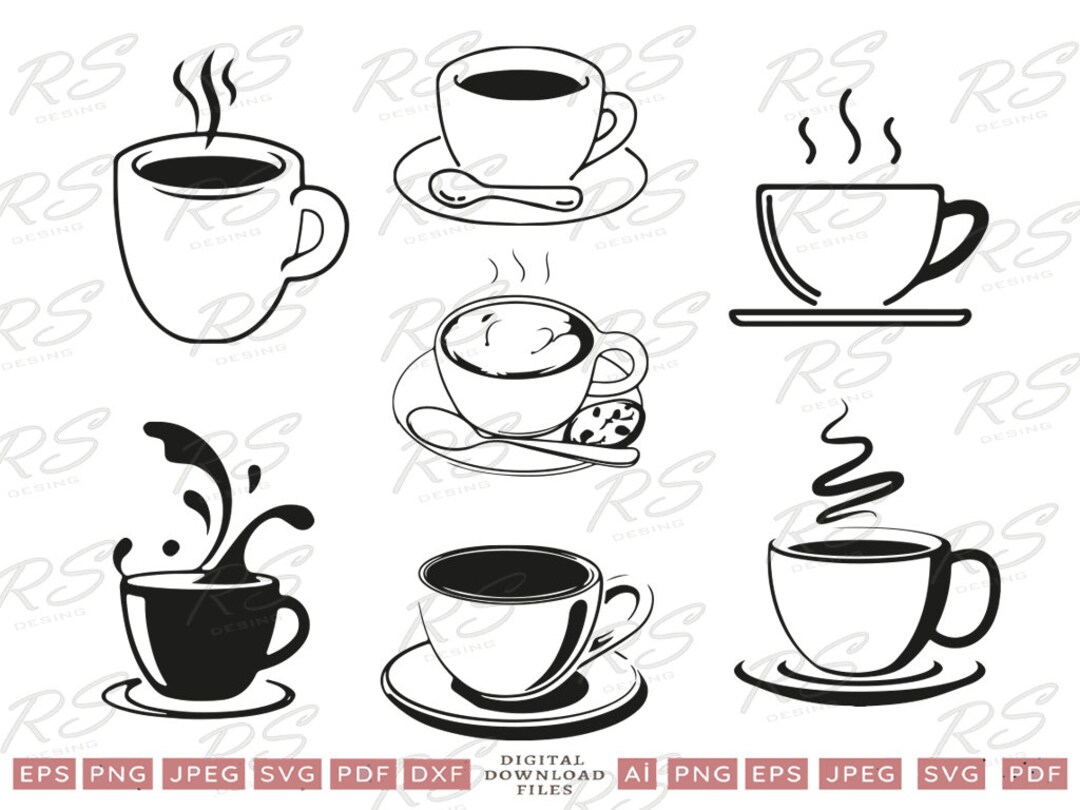 Coffee Cup Vector Bundle, Coffee Cups Silhouette, Coffee Cup Cut Files ...