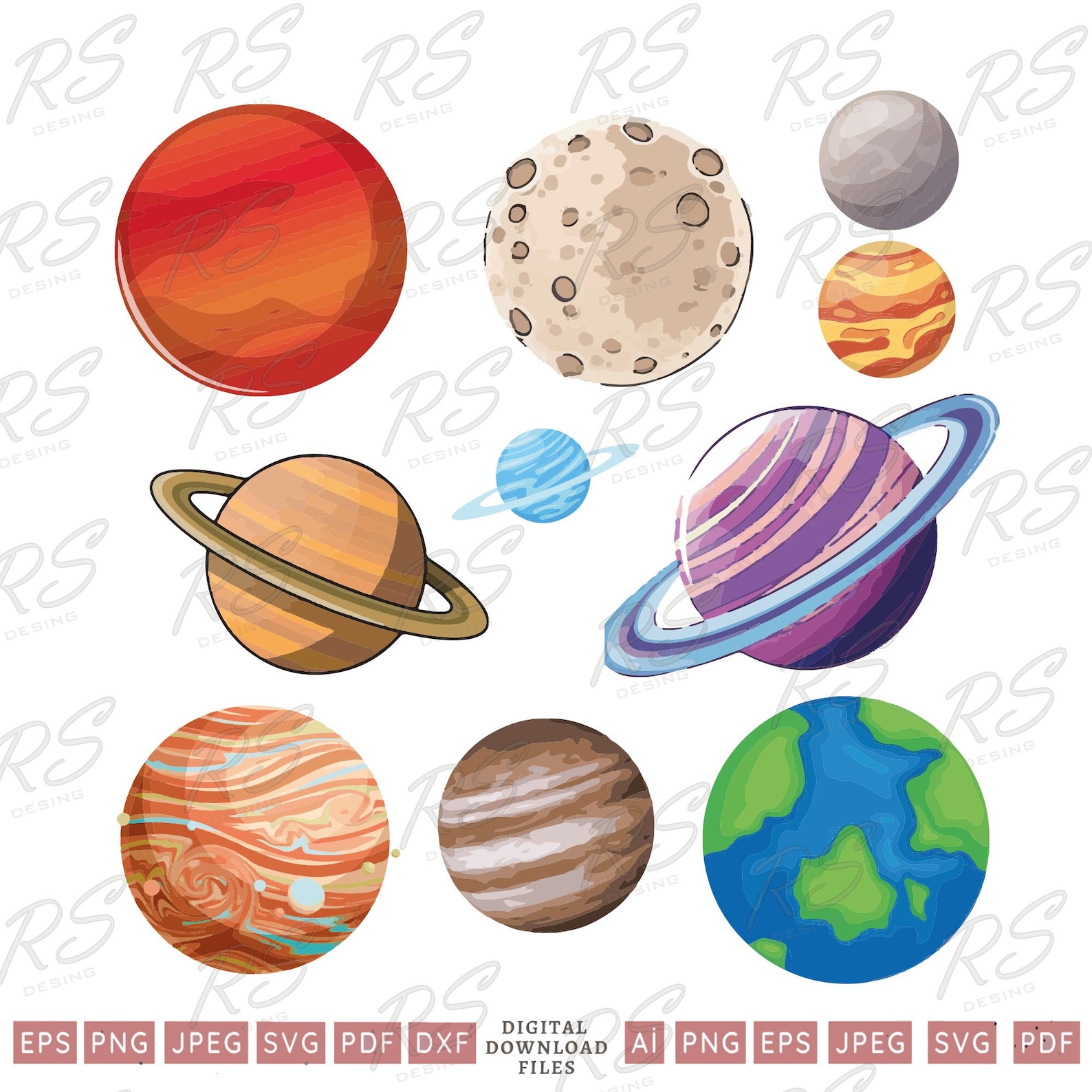 Planets Clipart Svg Bundle, Solar System Clipart, Outer Space Clipart ...