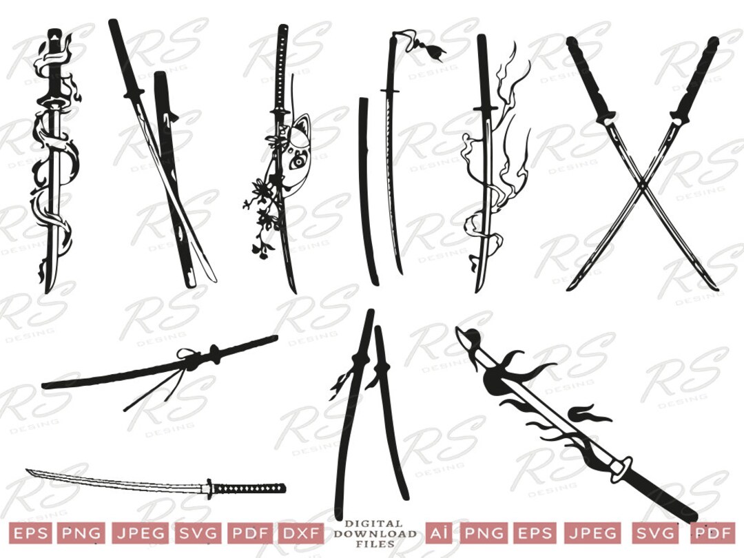 Katana Sword Svg Bundle, Katana Silhouette, Katana Sword for Cricut ...