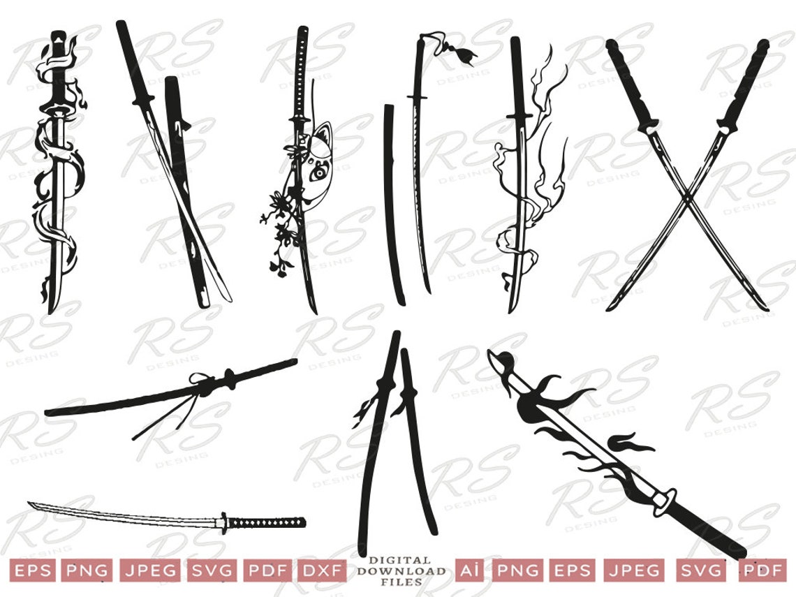 Katana Sword Svg Bundle, Katana Silhouette, Katana Sword for Cricut ...