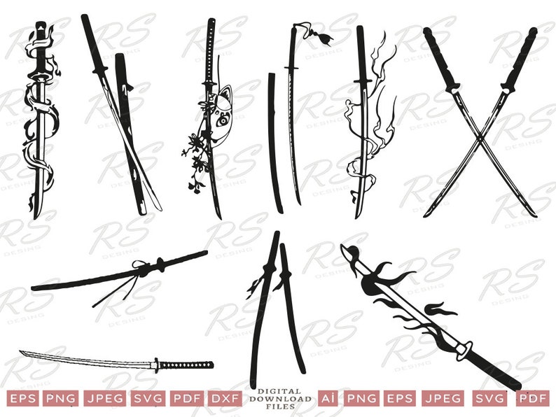 Katana Sword Svg Bundle, Katana Silhouette, Katana Sword for Cricut ...