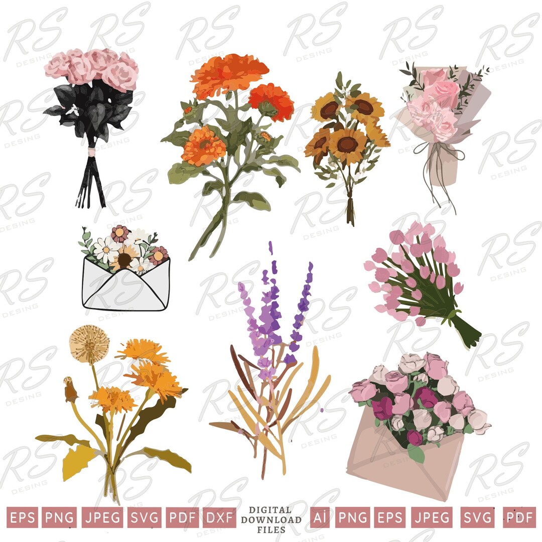 Flower Bundle SVG Files Design, Flower Svg Cut Files, Colorful Flower ...