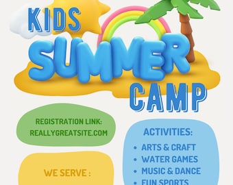 Kids Summer Camp Flyer, DIY Canva Kids Summer Camp Flyer 2022, Editable ...