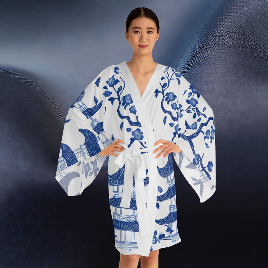 Elegant Floral Long Sleeve Kimono Robe, Chic Loungewear, Spa Day Gift ...
