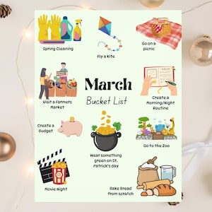 March Bucket List | Spring Activities, Self-care Ideas (digital ...