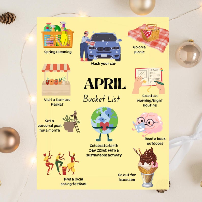 April Bucket List | Spring Activities, Earth Day (digital Download) - Etsy