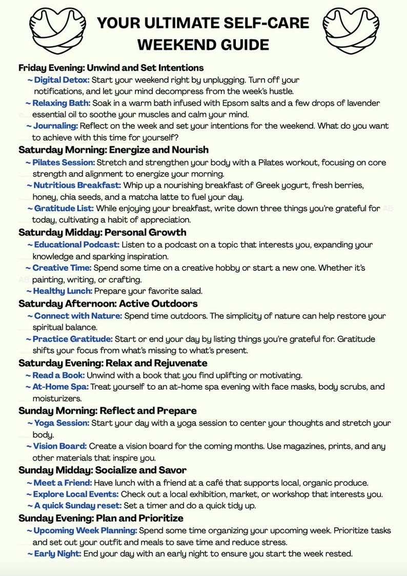 Ultimate Weekend Self-care Checklist | Printable Routine to Relax ...