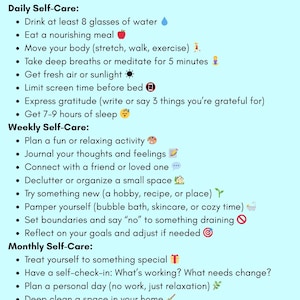 Self-care Daily, Weekly, and Monthly To-do List | Self Care Checklist ...