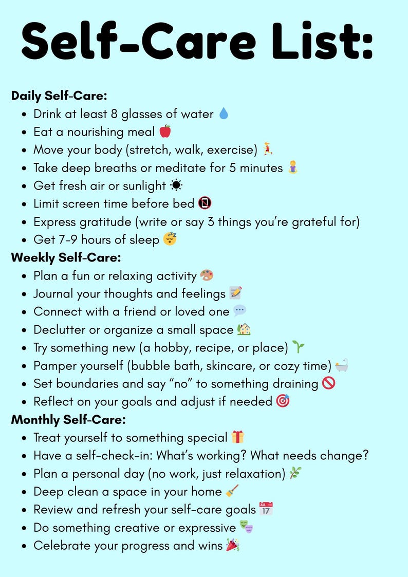 Self-care Daily, Weekly, and Monthly To-do List | Self Care Checklist ...