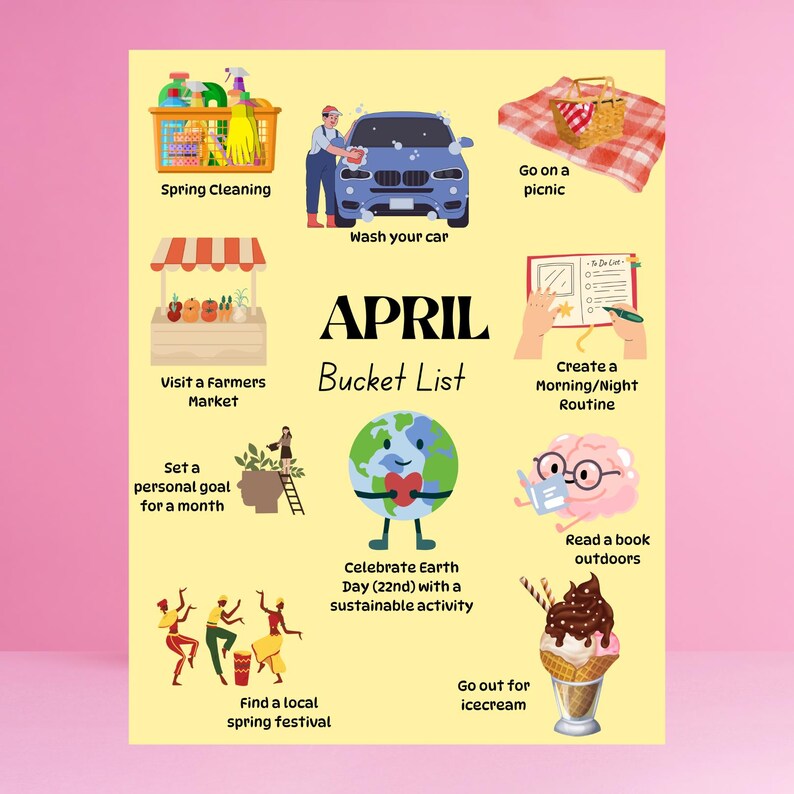 Cute Aesthetic April Bucket List | Instant Digital Download - Etsy