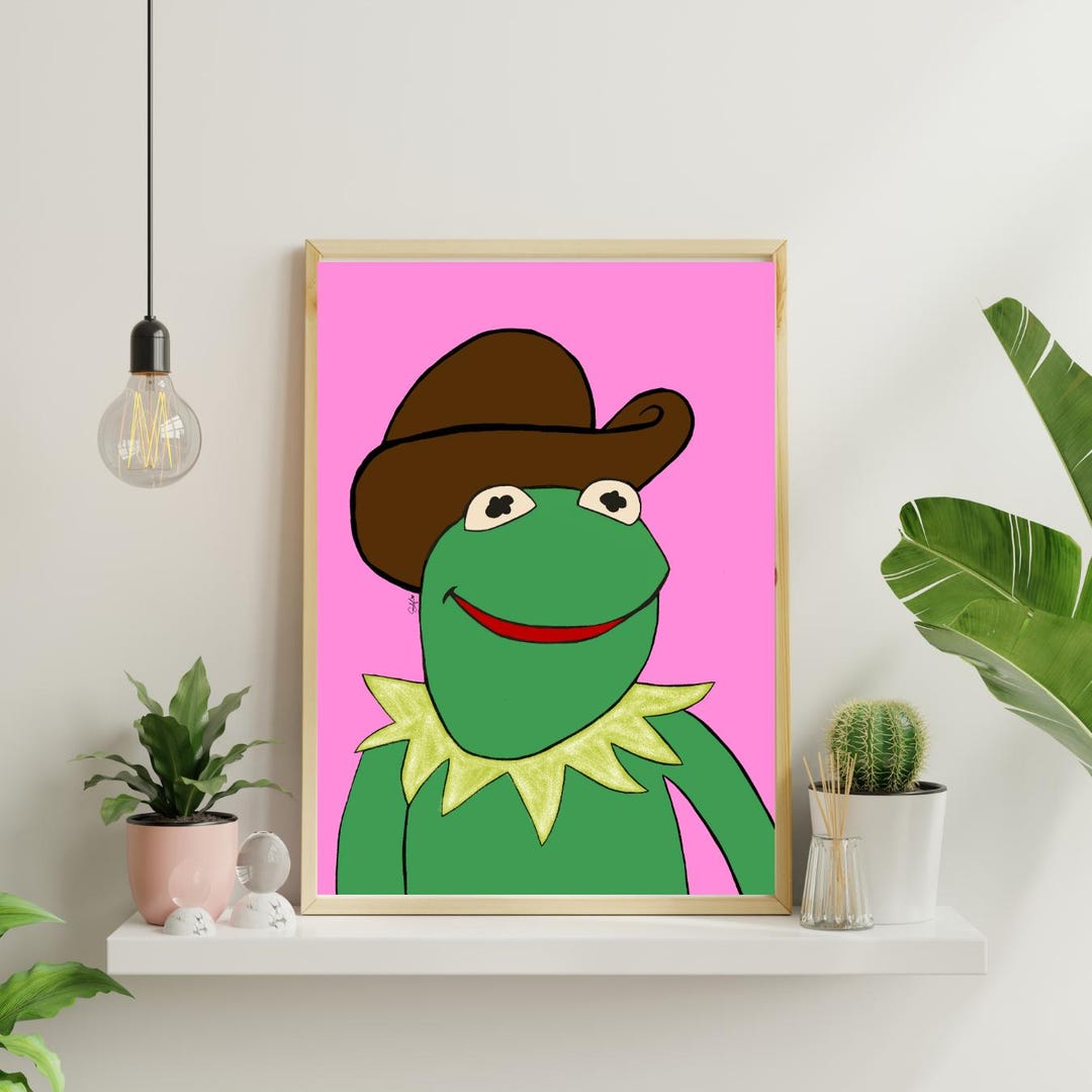 Yeehaw Cowboy Kermit – Funny Western Frog Digital Art Print Hot Pink ...