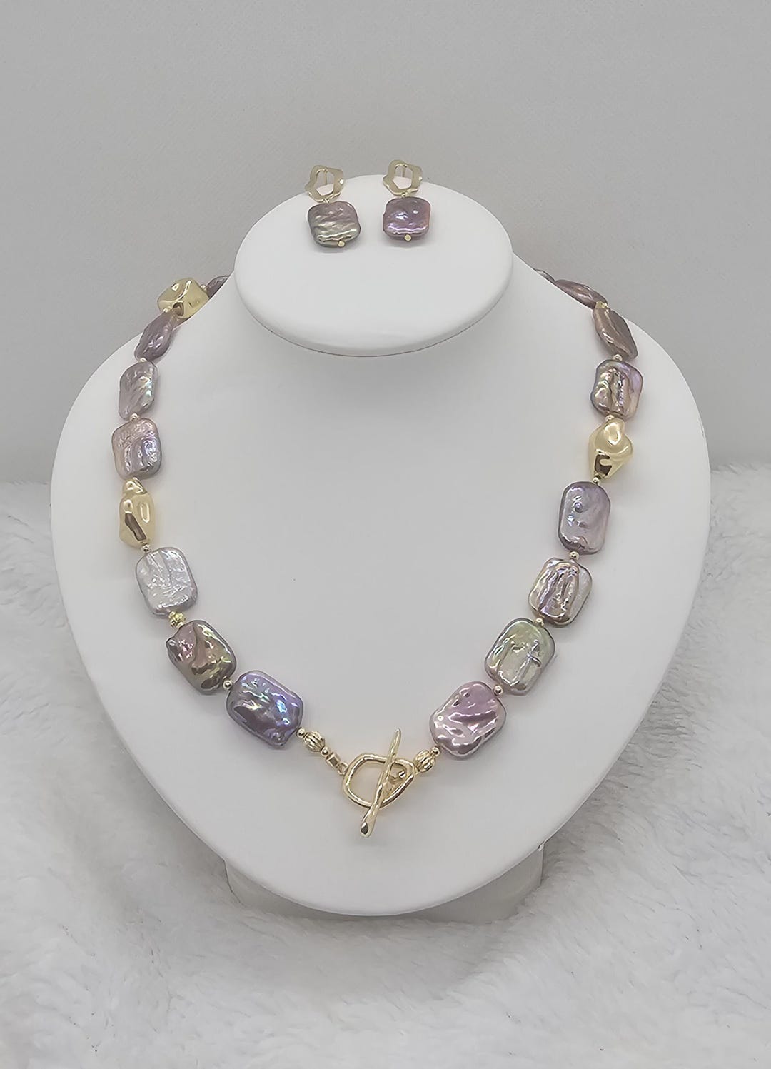 Natural Cultured Freshwater Baroque Purple Pearl Necklace/ Earrings ...