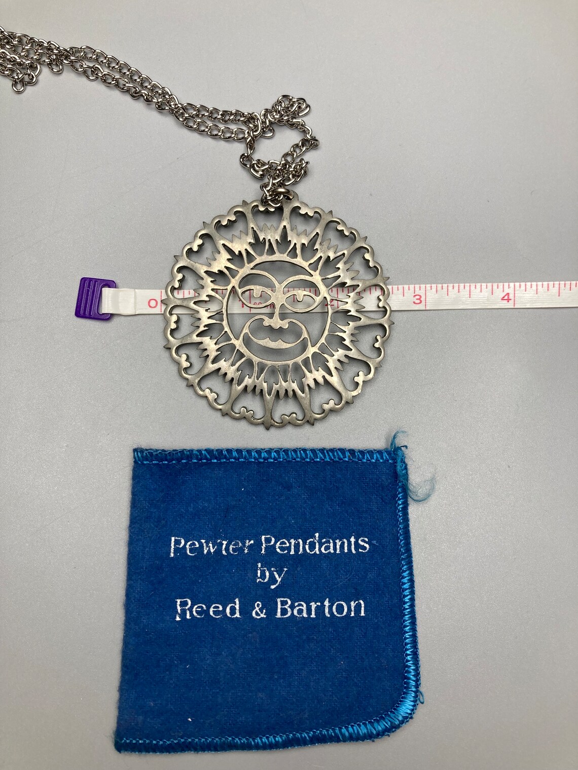 Reed and Barton R&B Signed Vintage Pewter Sun Face Pendant Necklace, 24 ...