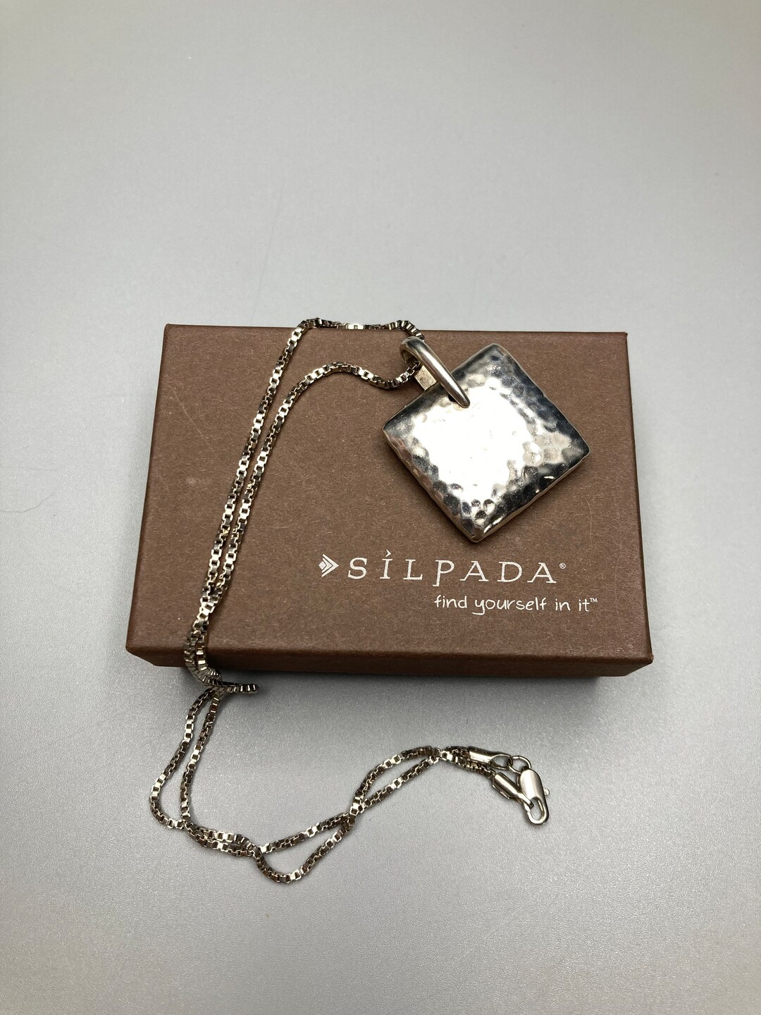 SILPADA S1118 925 Sterling Puffy Square Hammered Pendant Necklace W ...