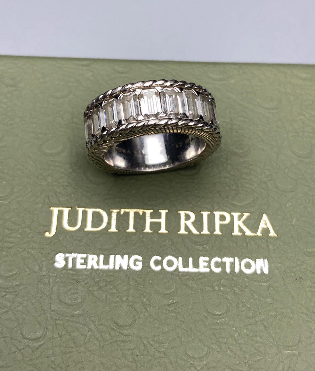 Judith Ripka Sterling Silver 925 Emerald Cut Cubic Zirconia 8mm Ring Sz ...