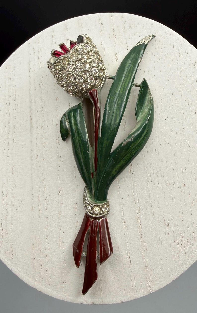 Trembler Coro Brooch Signed Tulip Vtg 1930s Multi Color Enamel ...